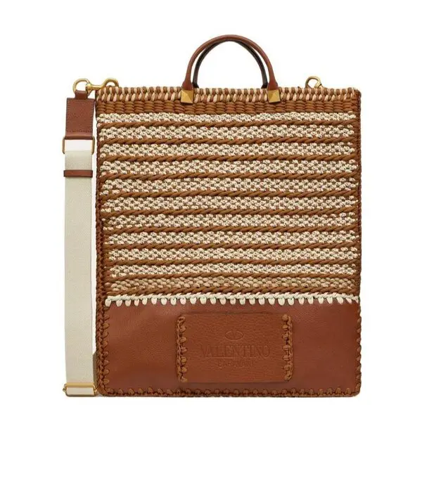 Valentino Garavani Rockstud Crochet Tote Bag - Brown