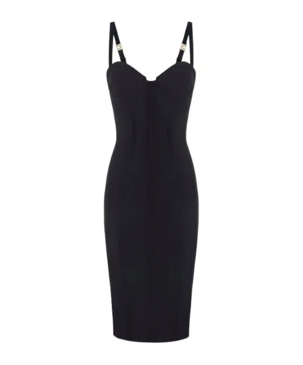 Elisabetta Franchi Strapped Corset Midi Dress - Black