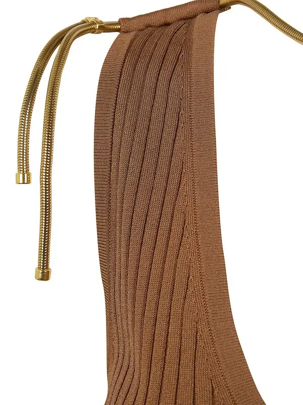 Elisabetta Franchi Embellished Openwork Knitted Midi Dress