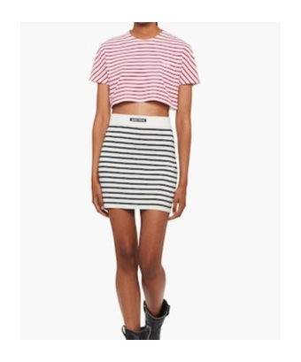 Miu Miu Striped Cropped Cotton T-shirt With Logo