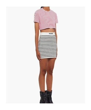 Miu Miu Striped Cropped Cotton T-shirt With Logo