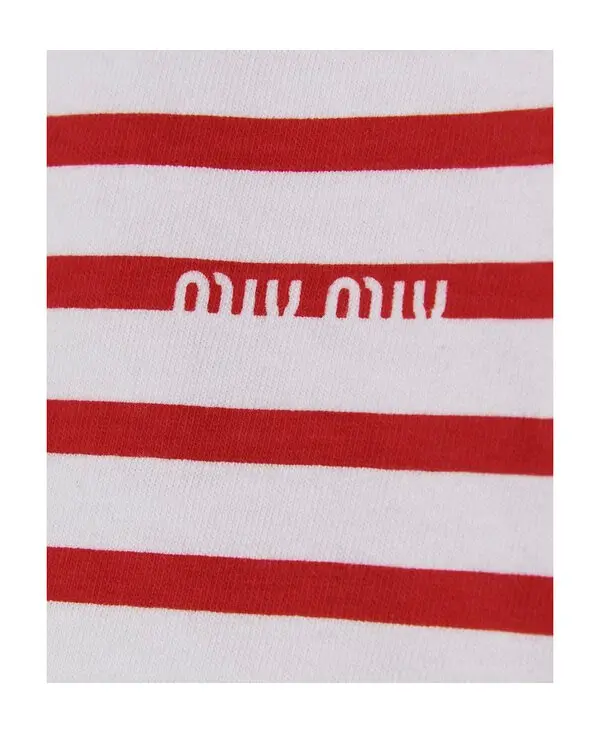 Miu Miu Striped Cropped Cotton T-shirt With Logo