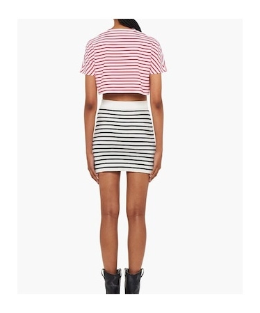Miu Miu Striped Cropped Cotton T-shirt With Logo