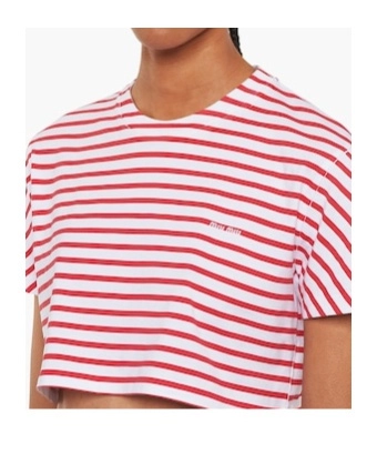 Miu Miu Striped Cropped Cotton T-shirt With Logo