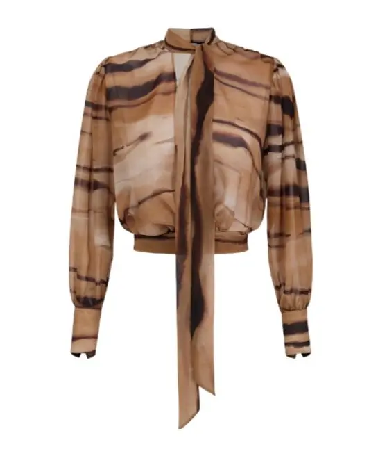 Elisabetta Franchi Printed Chiffon Blouse With Tie Detail