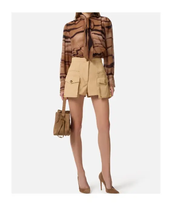 Elisabetta Franchi Printed Chiffon Blouse With Tie Detail
