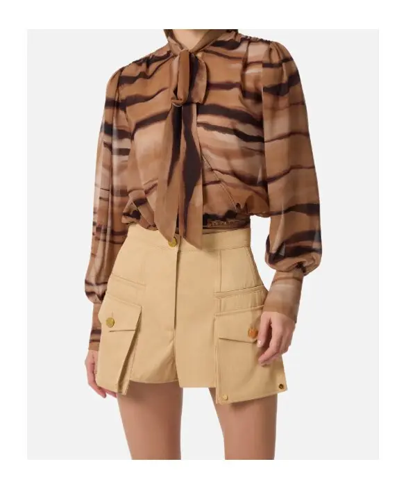 Elisabetta Franchi Printed Chiffon Blouse With Tie Detail