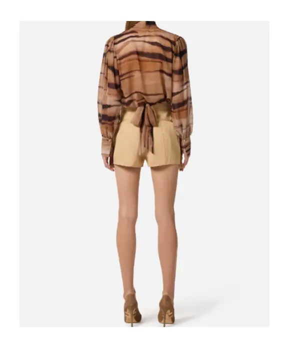 Elisabetta Franchi Printed Chiffon Blouse With Tie Detail