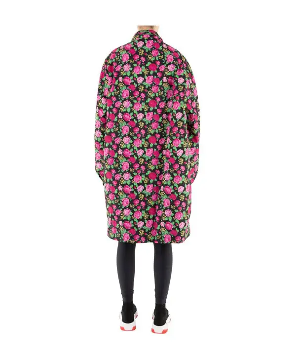 Balenciaga Floral Pattern Hooded Coat - Black