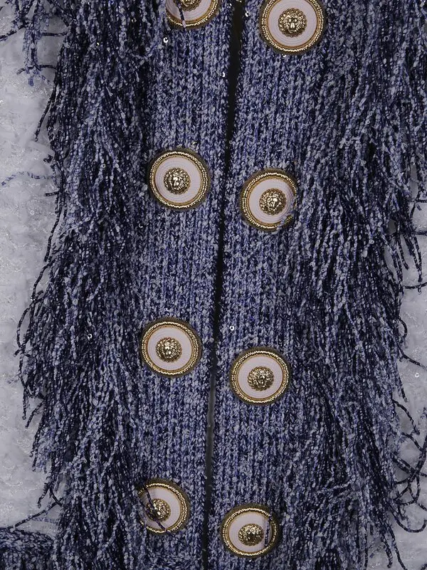 Balmain Long Sleeve Fringed V-neck Jacket