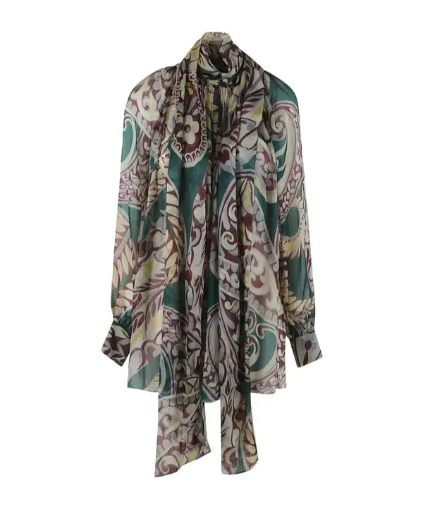 Etro Paisley Print Tie Neck Blouse - Gray