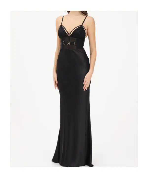 Elisabetta Franchi Strappy Satin Gown With Cutout Detail - Black