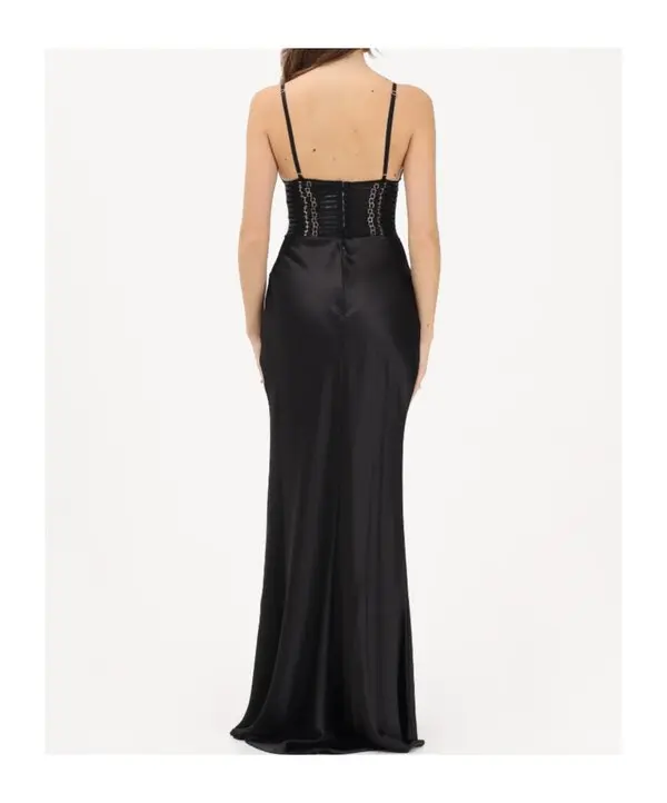 Elisabetta Franchi Strappy Satin Gown With Cutout Detail - Black