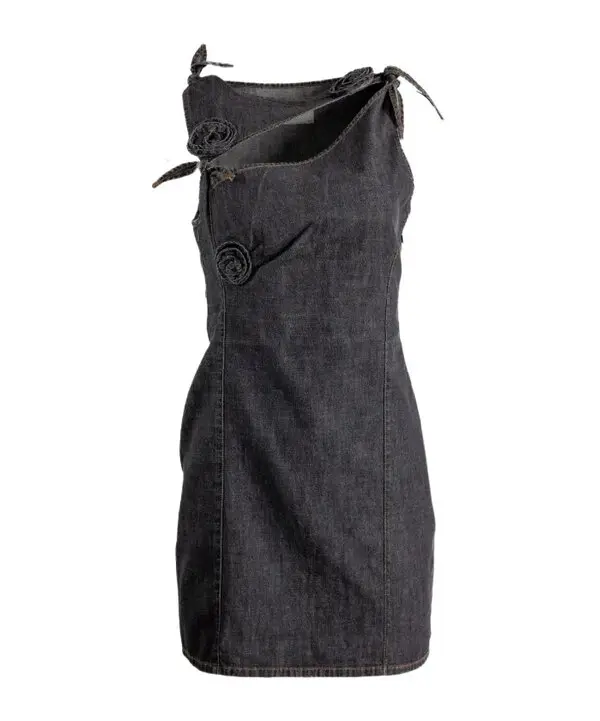 Coperni Floral Appliqué Tie Dress - Gray