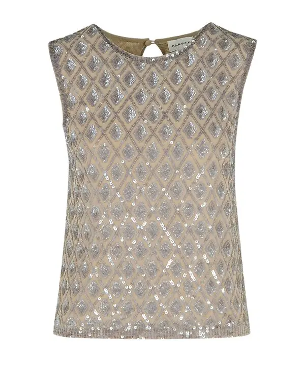P.a.r.o.s.h Sleeveless Diamond Sequined Top - Gray