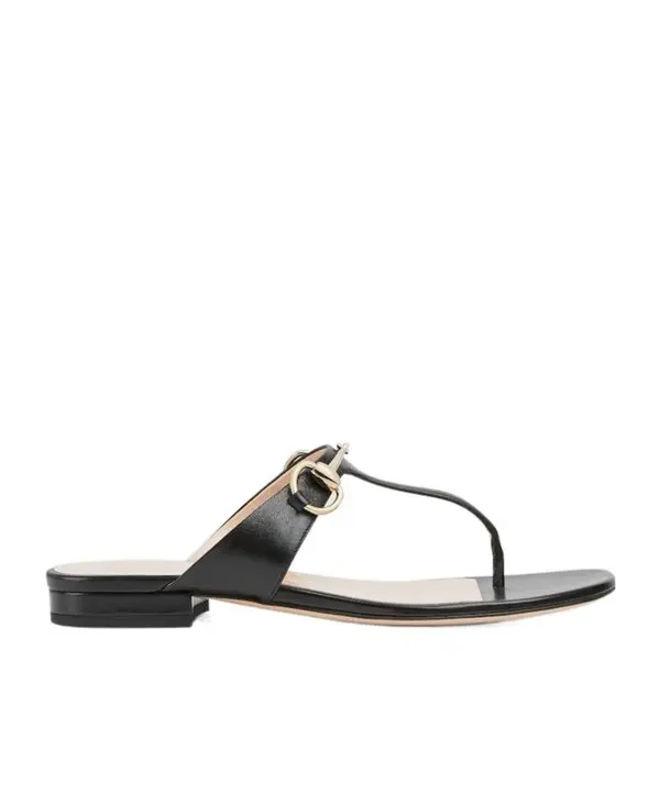 Gucci Lady Horsebit Detailed Thong Sandals - Black