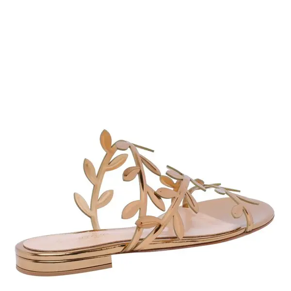 GIANVITO ROSSI Flavia Metallic Leaf Detail Sandals - Nude