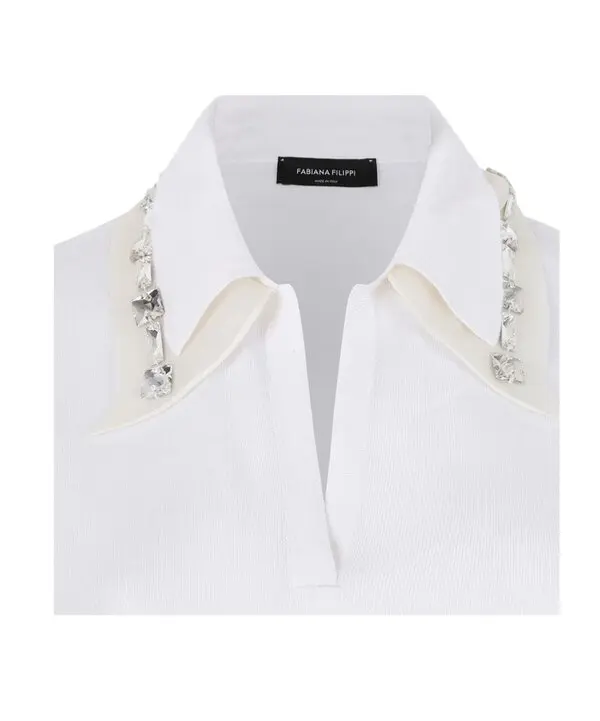 Fabiana Filippi Collared Short-sleeved Knitwear With Embellished Collar