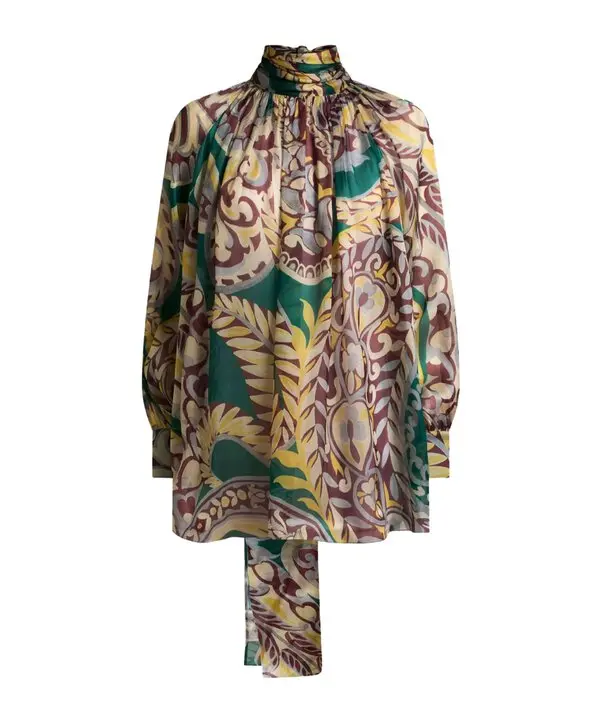 Etro Floral Silk Blouse With Scarf Detail