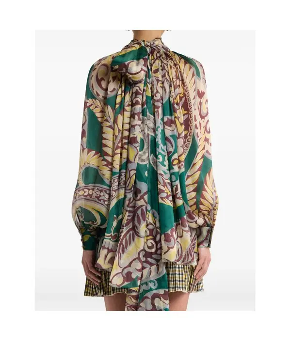 Etro Floral Silk Blouse With Scarf Detail