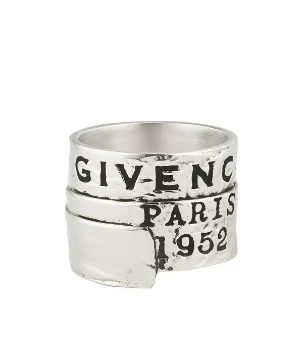 Givenchy Paris 1952 Logo Engraved Tape Ring - Silver
