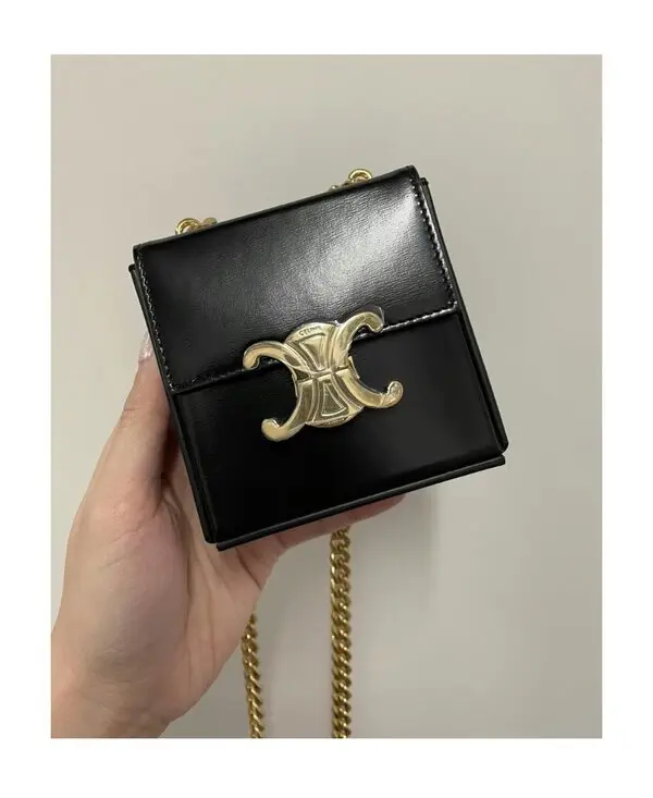 Celine Mini Box Triomphe Bag In Shiny Calfskin