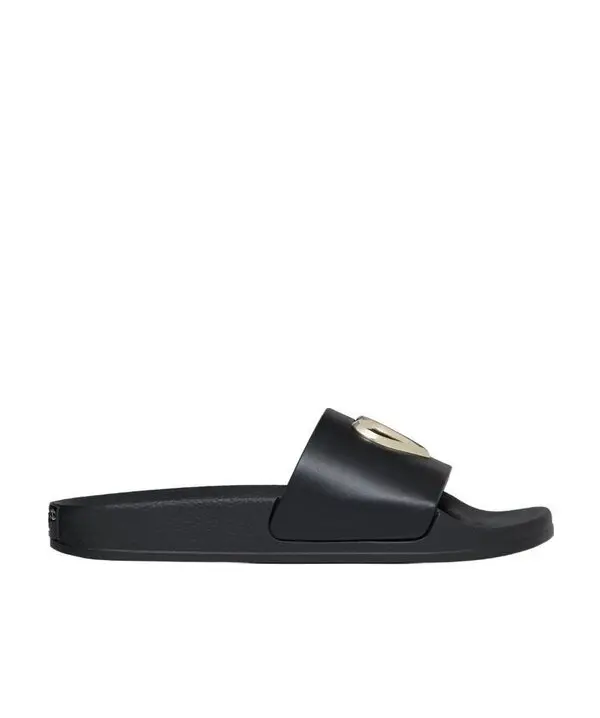 Red Valentino Heart Detailed Open Toe Slides - Black