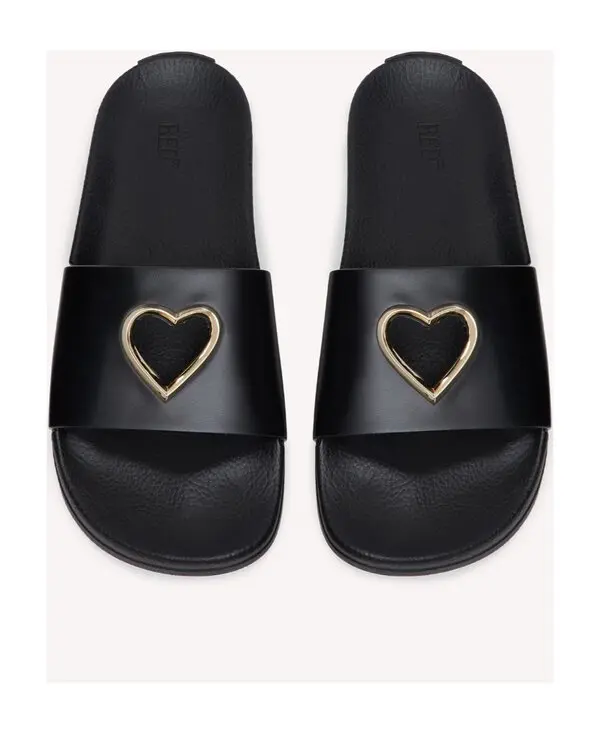 Red Valentino Heart Detailed Open Toe Slides - Black