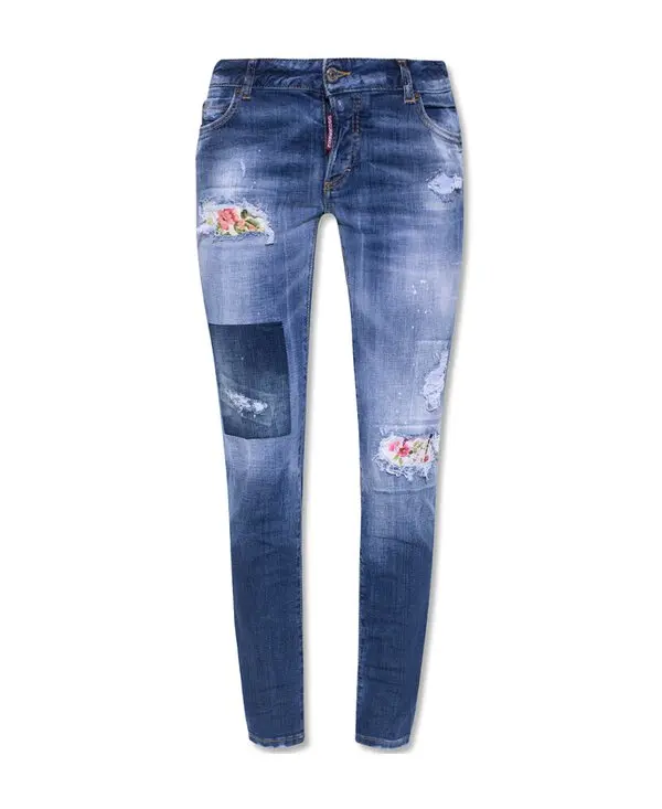 Dsquared2 Jennifer Low-rise Skinny Jeans With Floral Inserts - Blue