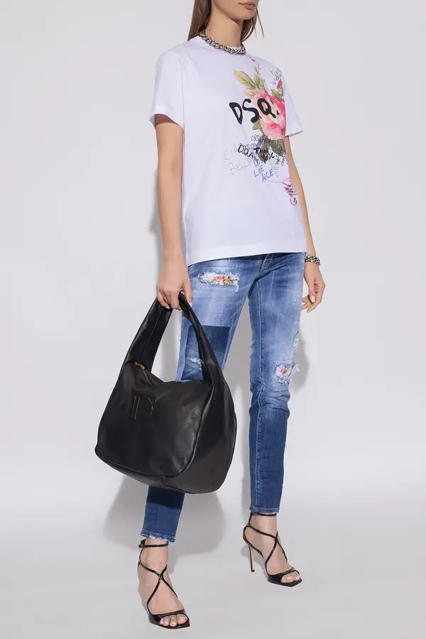 Dsquared2 Jennifer Low-rise Skinny Jeans With Floral Inserts - Blue