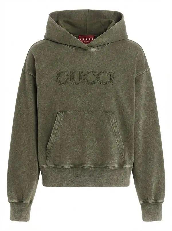 Gucci Embroidered Cotton Jersey Hooded Sweatshirt - Dark Green