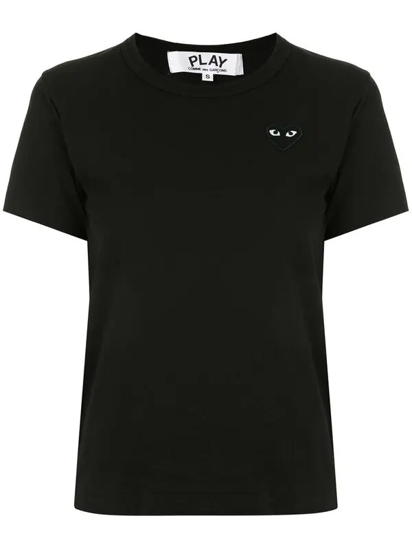 Play Comme Des Garcon Heart Embroidered Cotton T-shirt - Black