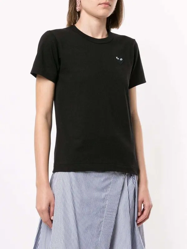 Play Comme Des Garcon Heart Embroidered Cotton T-shirt - Black