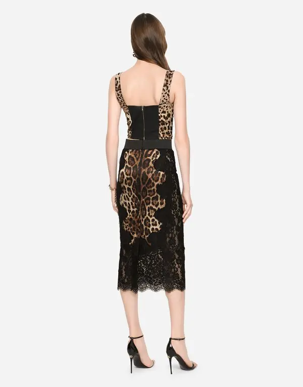 Dolce & Gabbana Leopard Print Lace Pencil Skirt