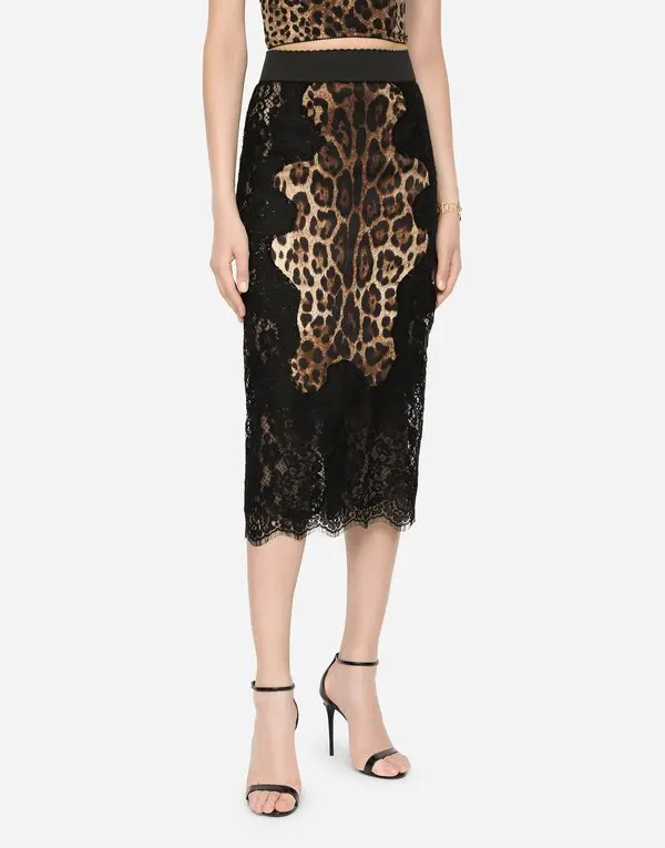 Dolce & Gabbana Leopard Print Lace Pencil Skirt