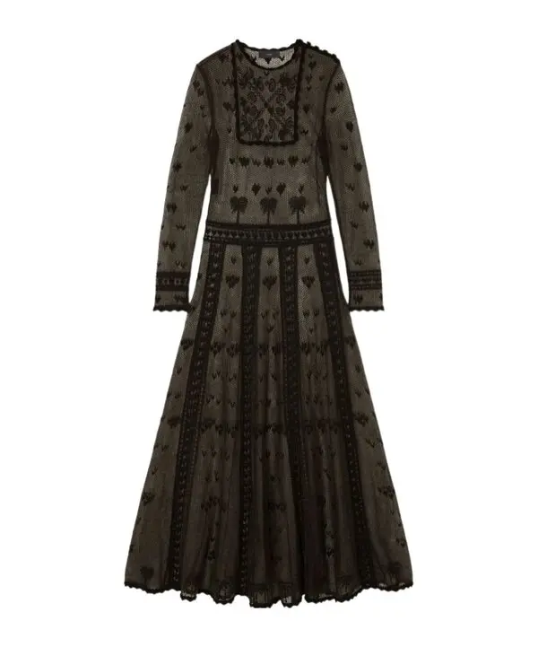Alanui Embroidered Sheer Long Sleeve Dress - Black