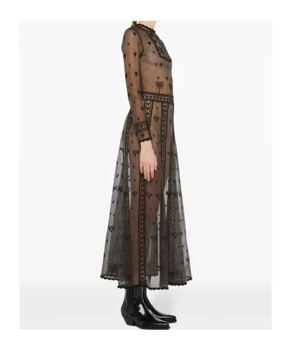 Alanui Embroidered Sheer Long Sleeve Dress