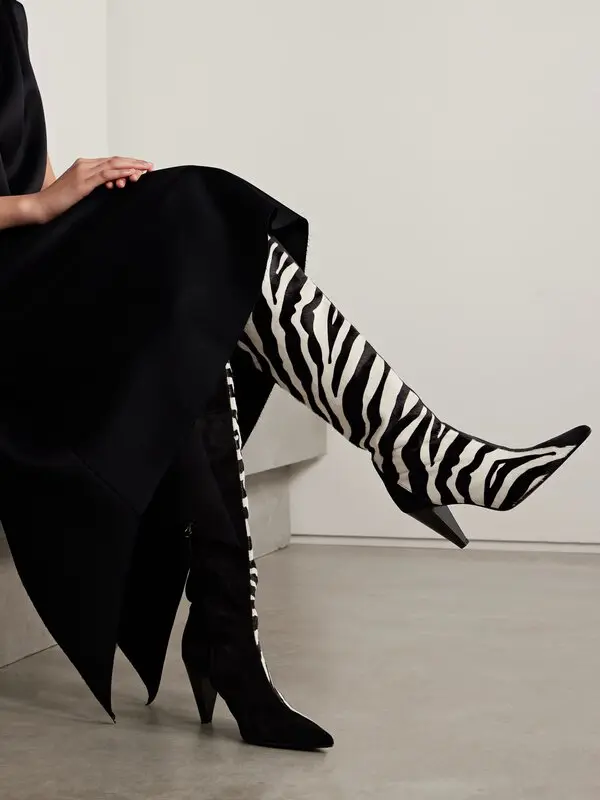 Khaite Zebra-print Calfskin And Suede Over-the-knee Boots