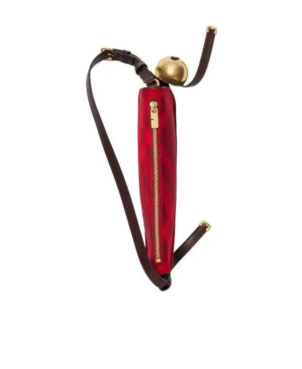 Burberry Mini Shield Check-pattern Bell-charm Shoulder Bag - Raspberry Red