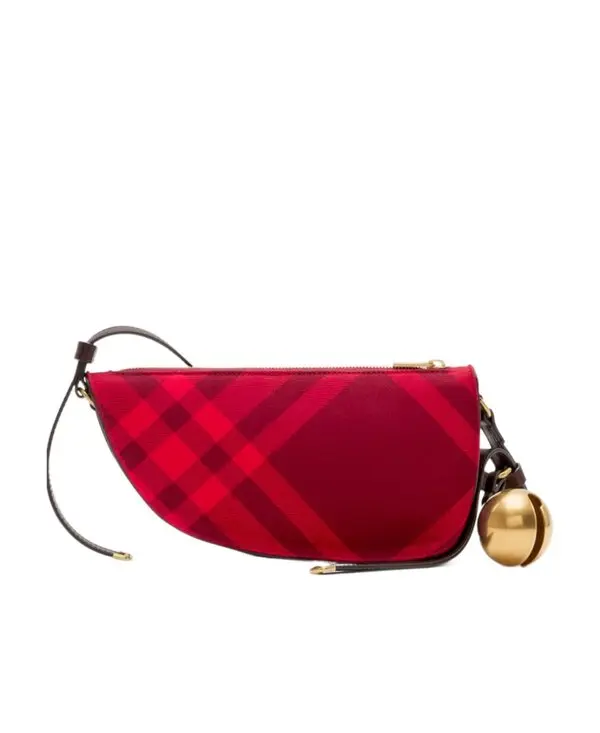 Burberry Mini Shield Check-pattern Bell-charm Shoulder Bag - Raspberry Red