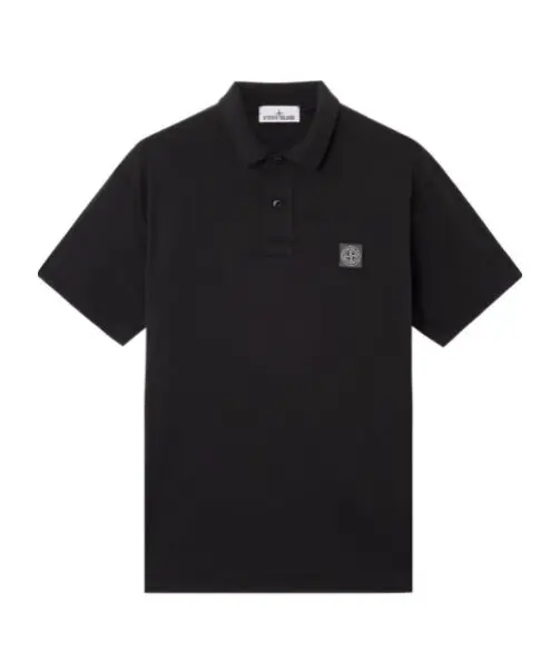 Stone Island Logo Patch Short Sleeved Polo Shirt - Black