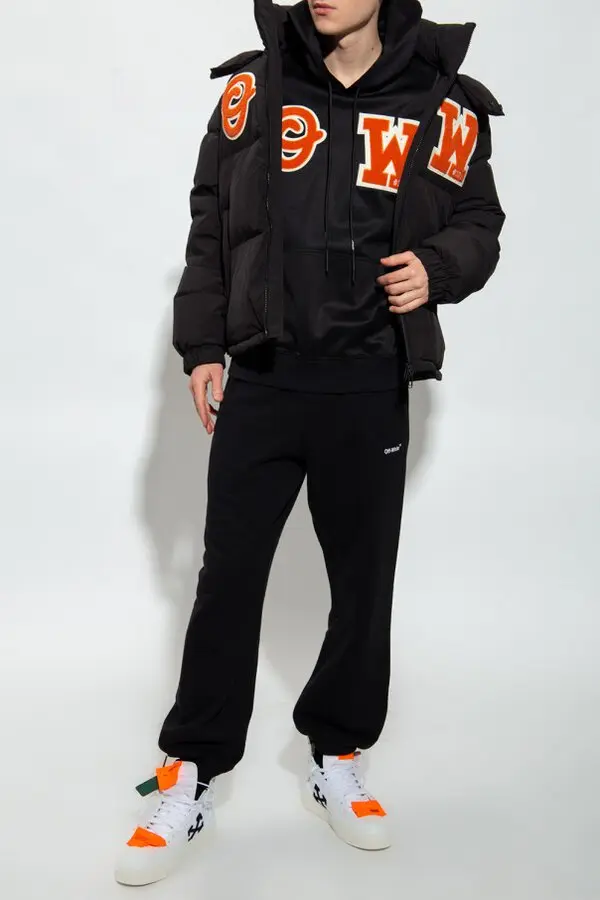 Off-White Zip-up Hooded Puffer Coat With Logo Patches