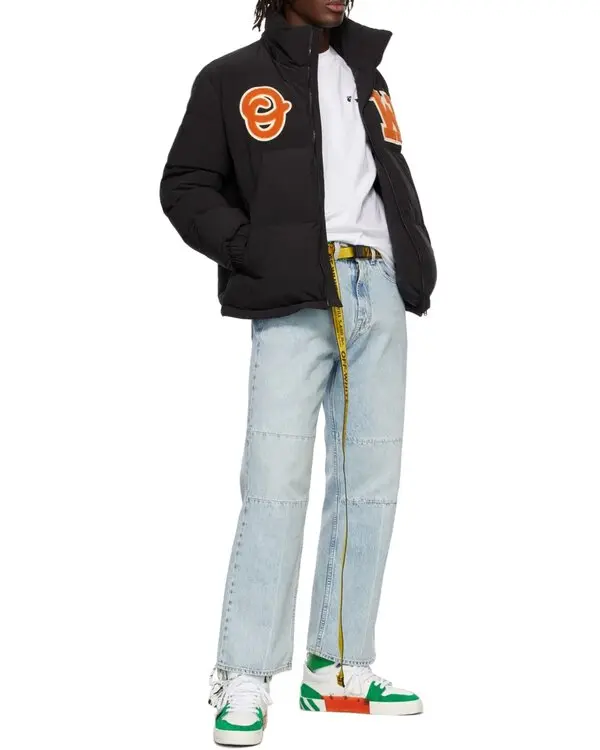 Off-White Zip-up Hooded Puffer Coat With Logo Patches