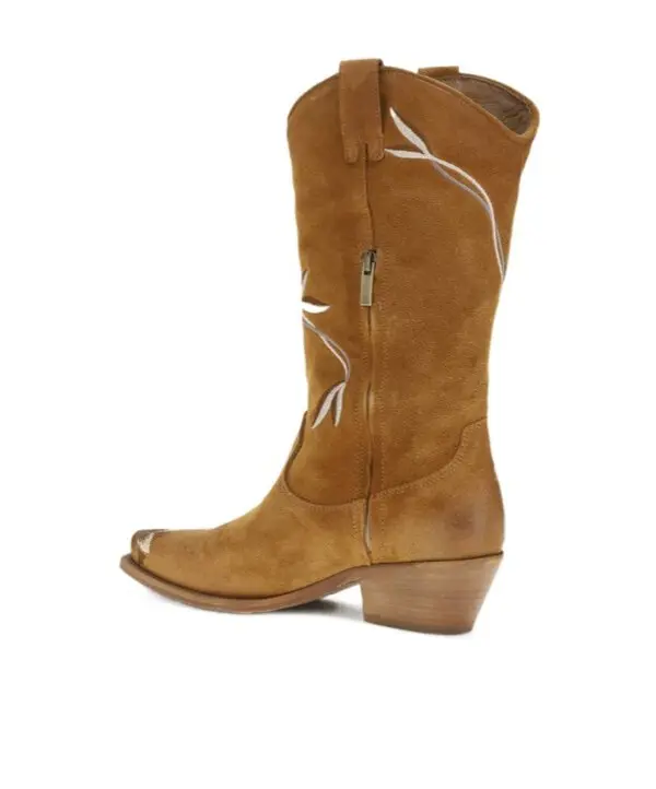 P.a.r.o.s.h Suede Floral Embroidered Texan Boots