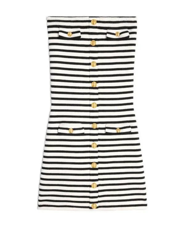 Celine Mini Bustier Dress In Marinière Striped Wool - Cream/black