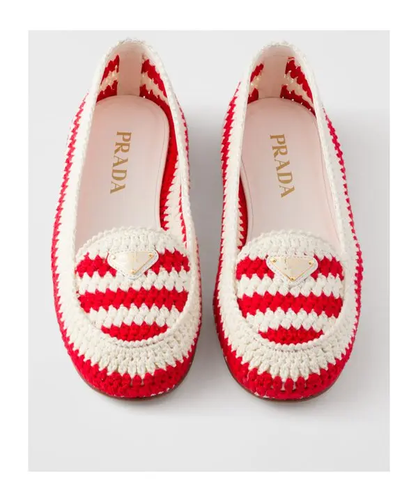 Prada Embroidered Crochet Loafers