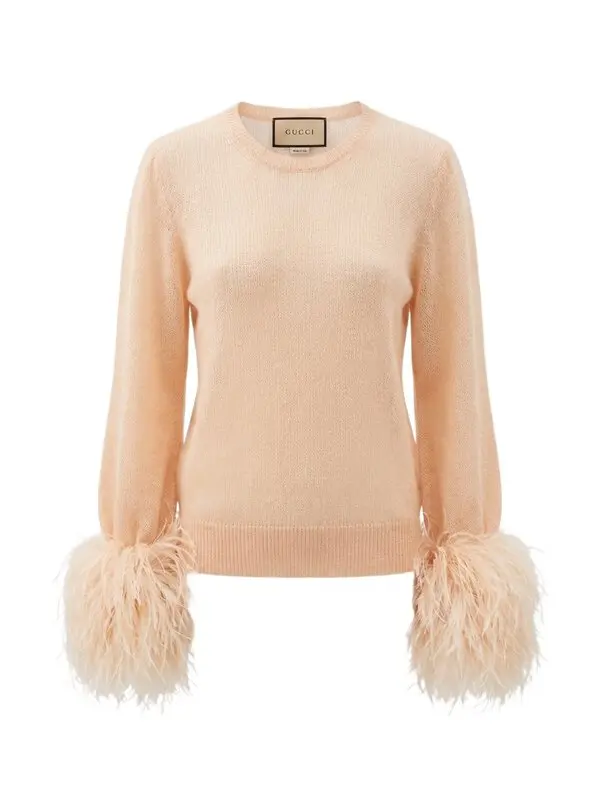 Gucci Feather-trimmed Mohair Sweater - Nude