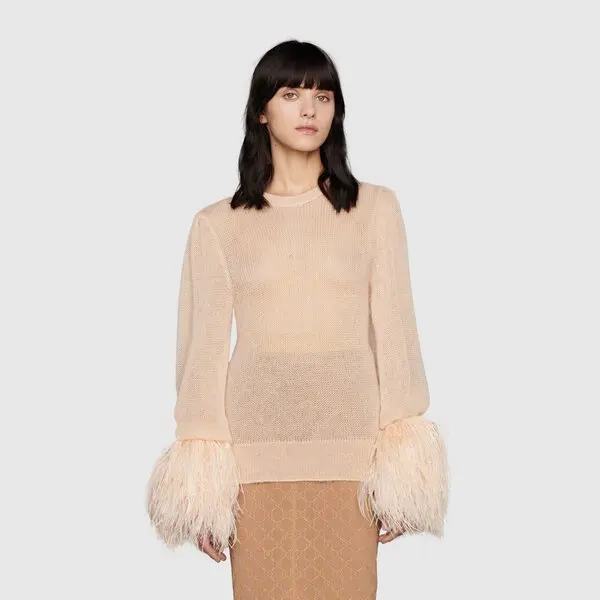 Gucci Feather-trimmed Mohair Sweater