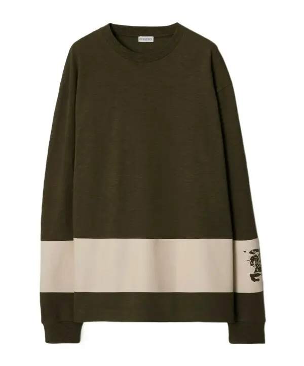 Burberry Ekd-print Stripe-detailed Crewneck Sweatshirt - Lake Color