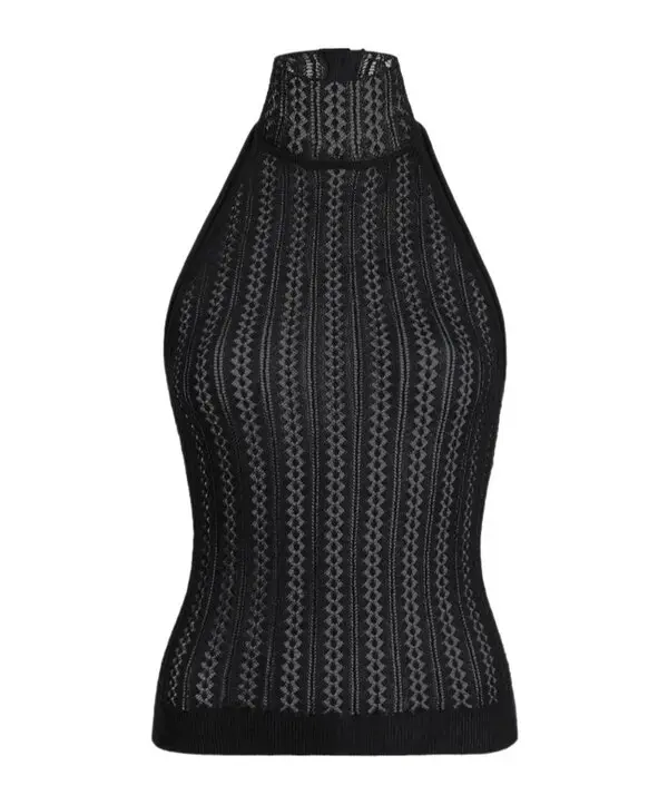 Khaite Sheer High Neck Knit Top - Black